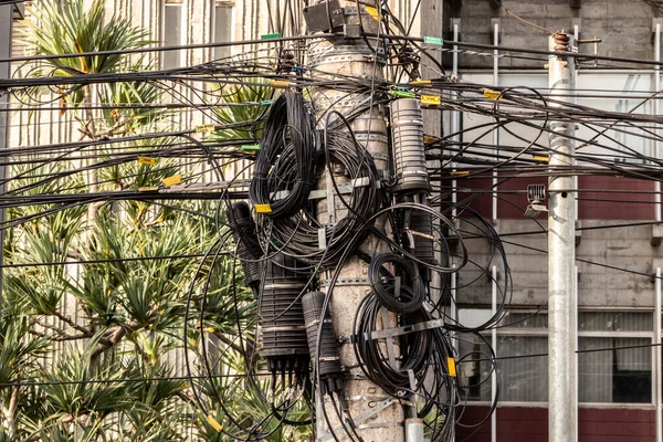 Many Wires Attached Electric Pole Chaos Cables Wires Electric Pole ...