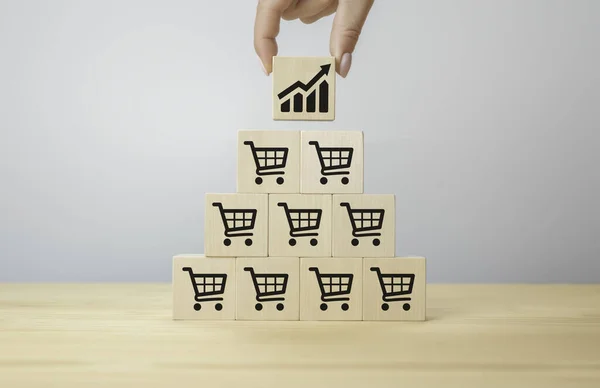 sale volume increase make business grow, Flips cube with icon graph and ...