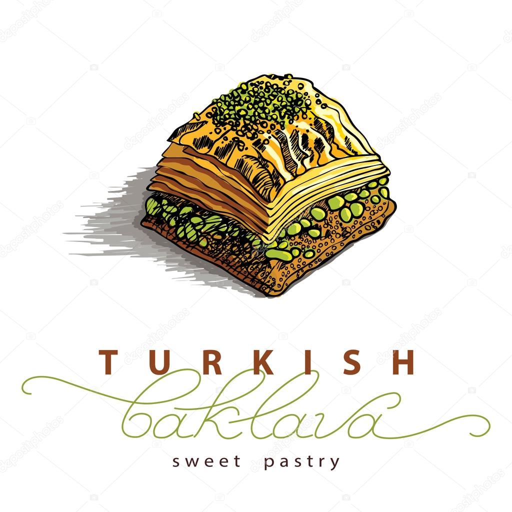 Baklava is the most popular sweet pastry in Turkey, vector illustration ...