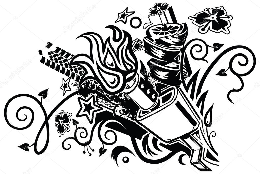 Muffler tattoo | Muffler explosion tattoo vector clip art illustration ...