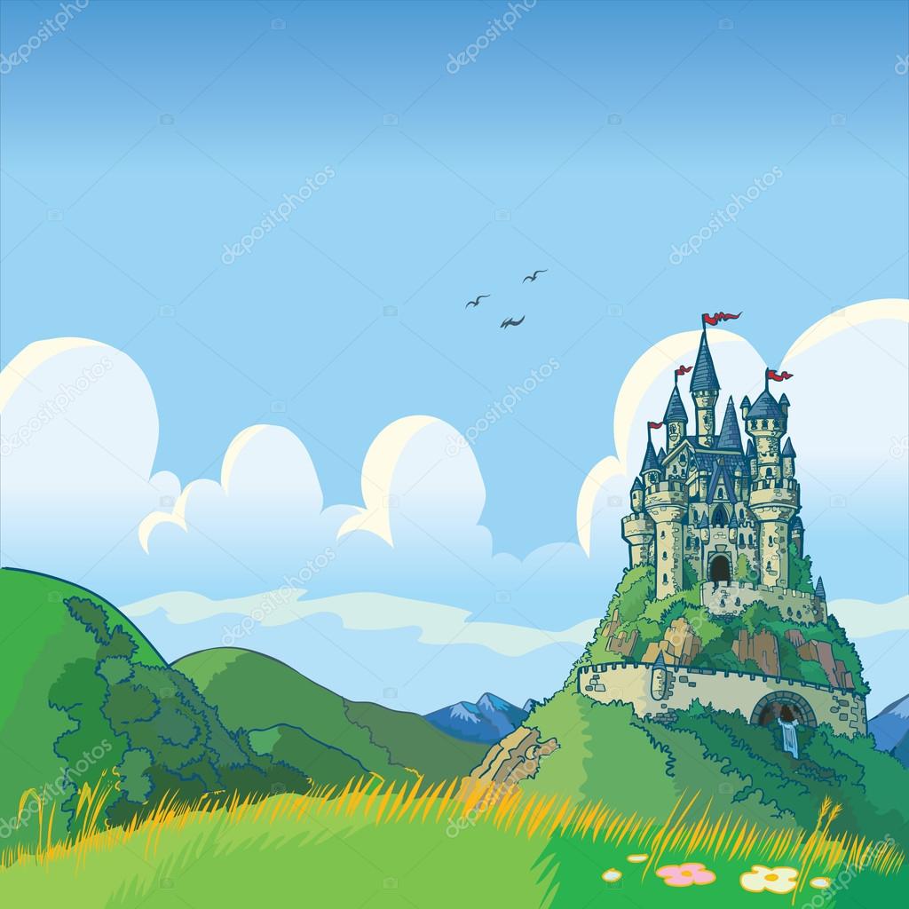 fondo de fantasía con castillo vector de dibujos animados Ilustración 2023