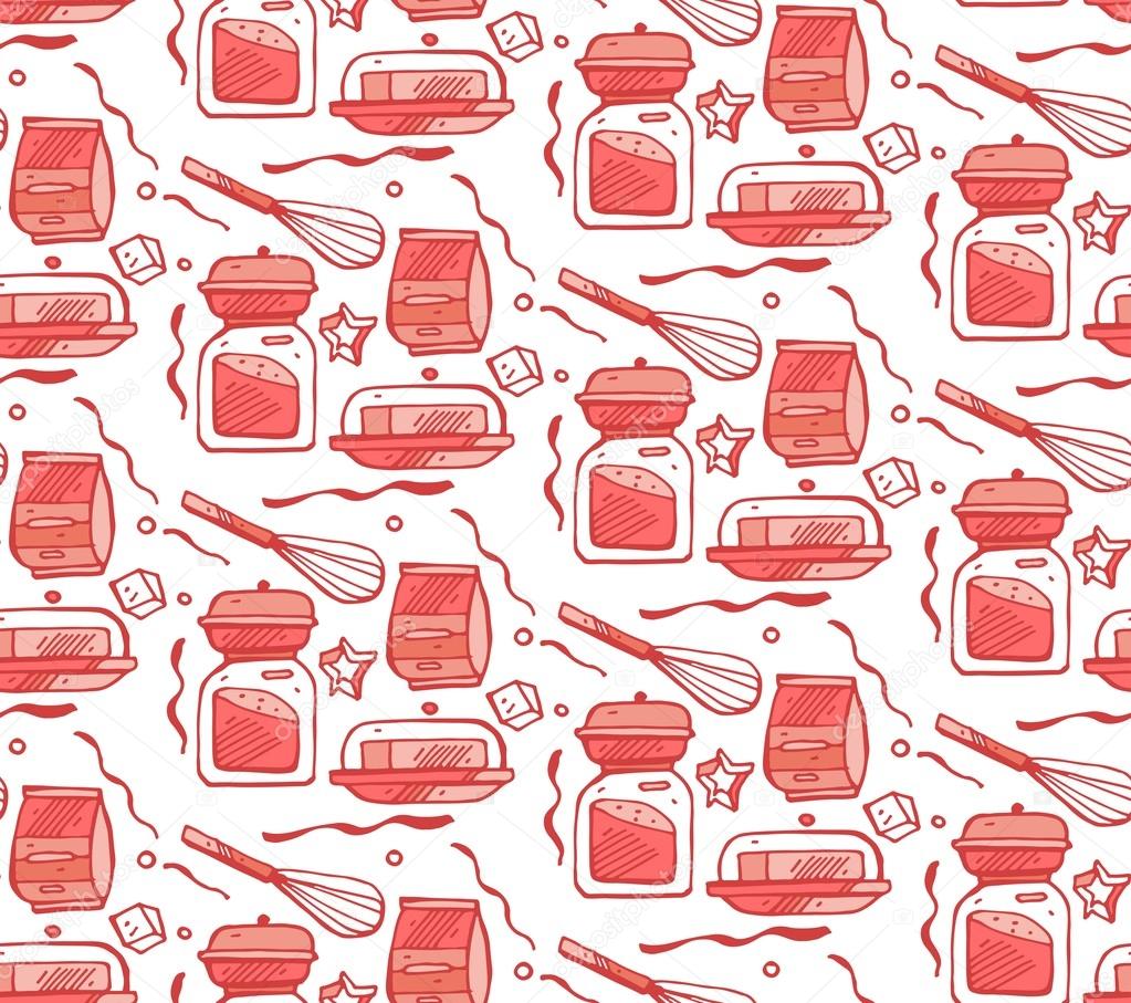 Bakery equipment hand painted tool pattern.Perfect background with ...