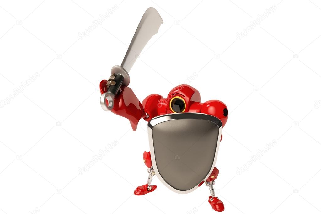 Red robot holding sword and shield Stock Photo by ©holmessu 101288962