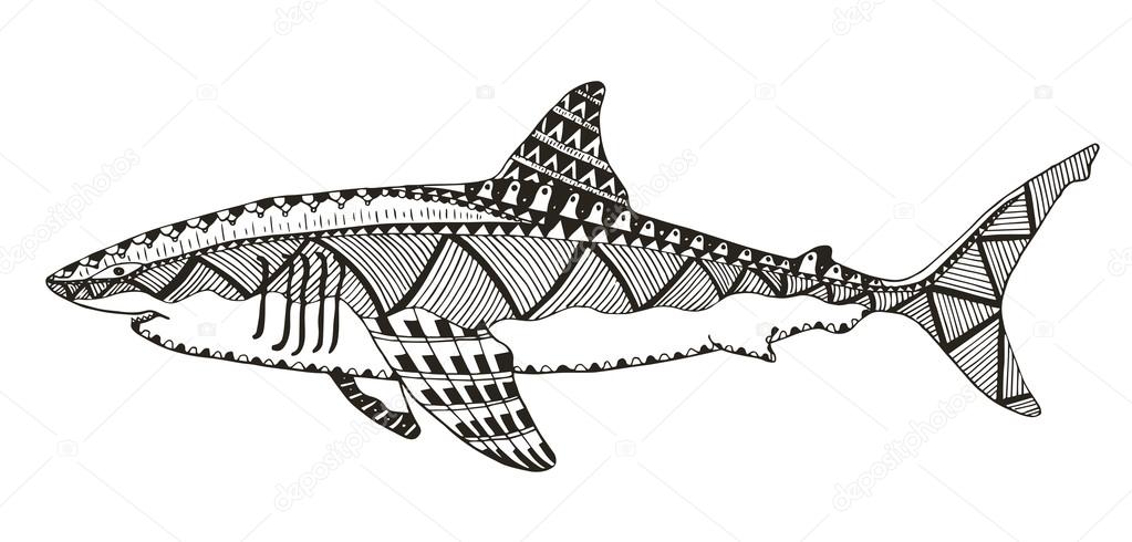 Shark zentangle stylized, vector, illustration, pattern, freehand ...