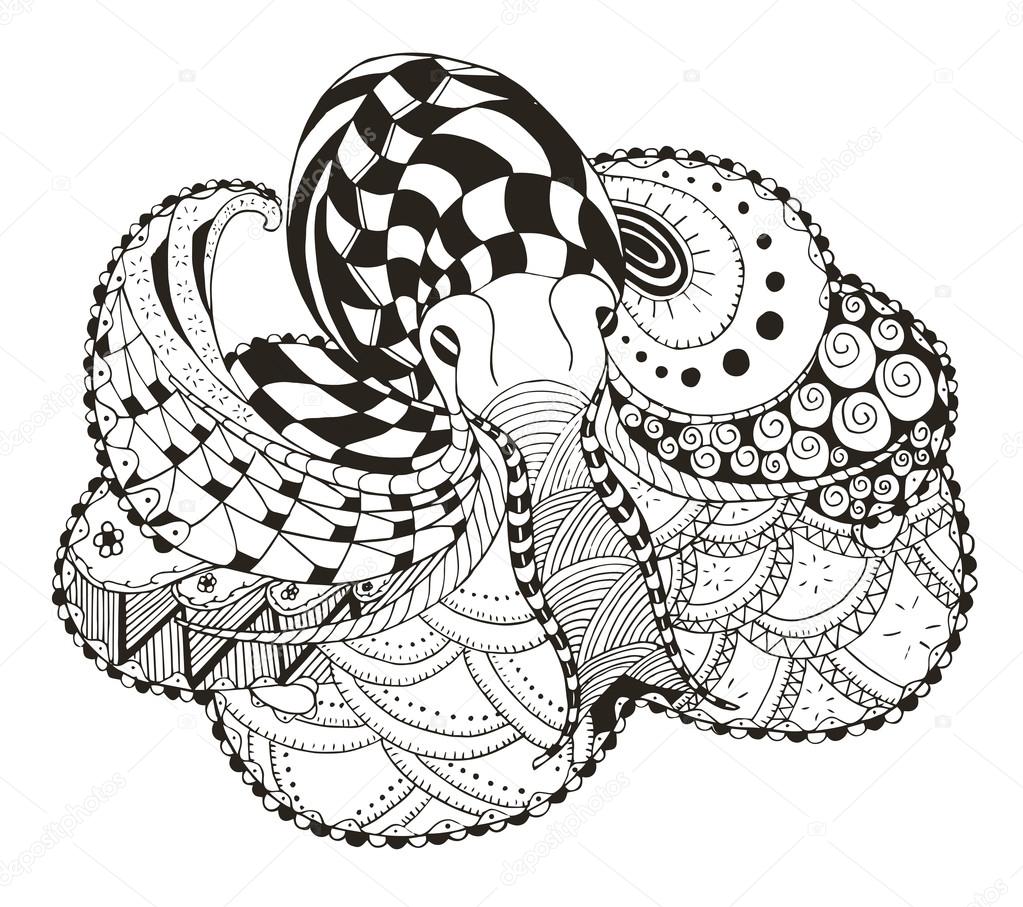 Octopus zentangle stylized, vector, illustration, freehand pencil, hand ...