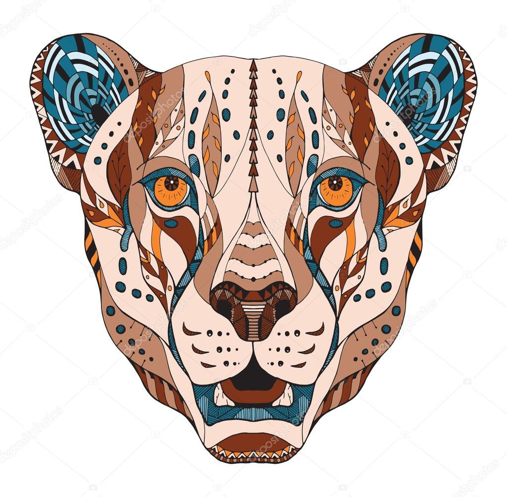 Cheetah head zentangle stylized, vector, illustration, pattern ...