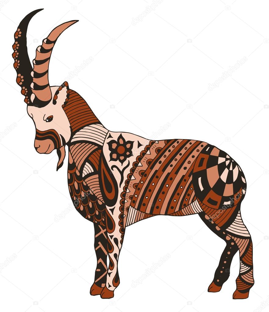 Mountain goat, zentangle stylized, vector, illustration, freehand ...