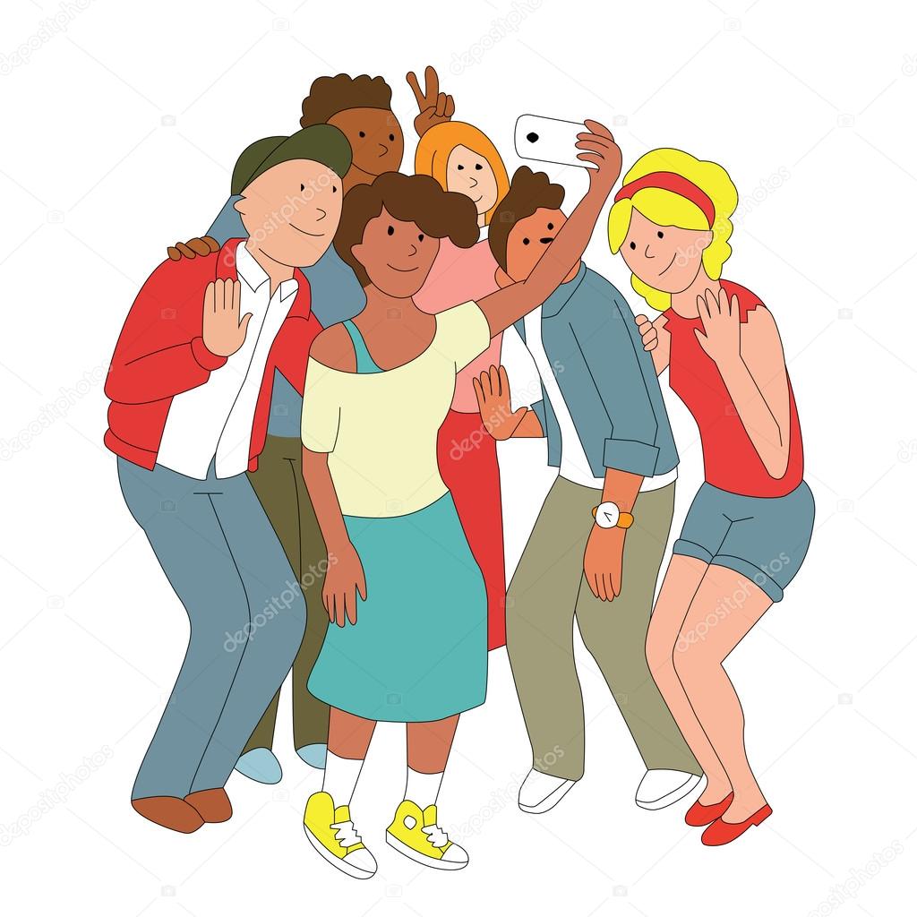 Taking a selfie photo with friends. Illustration in vector. Stock ... Taking a selfie photo with friends. Illustration in vector. Stock ...