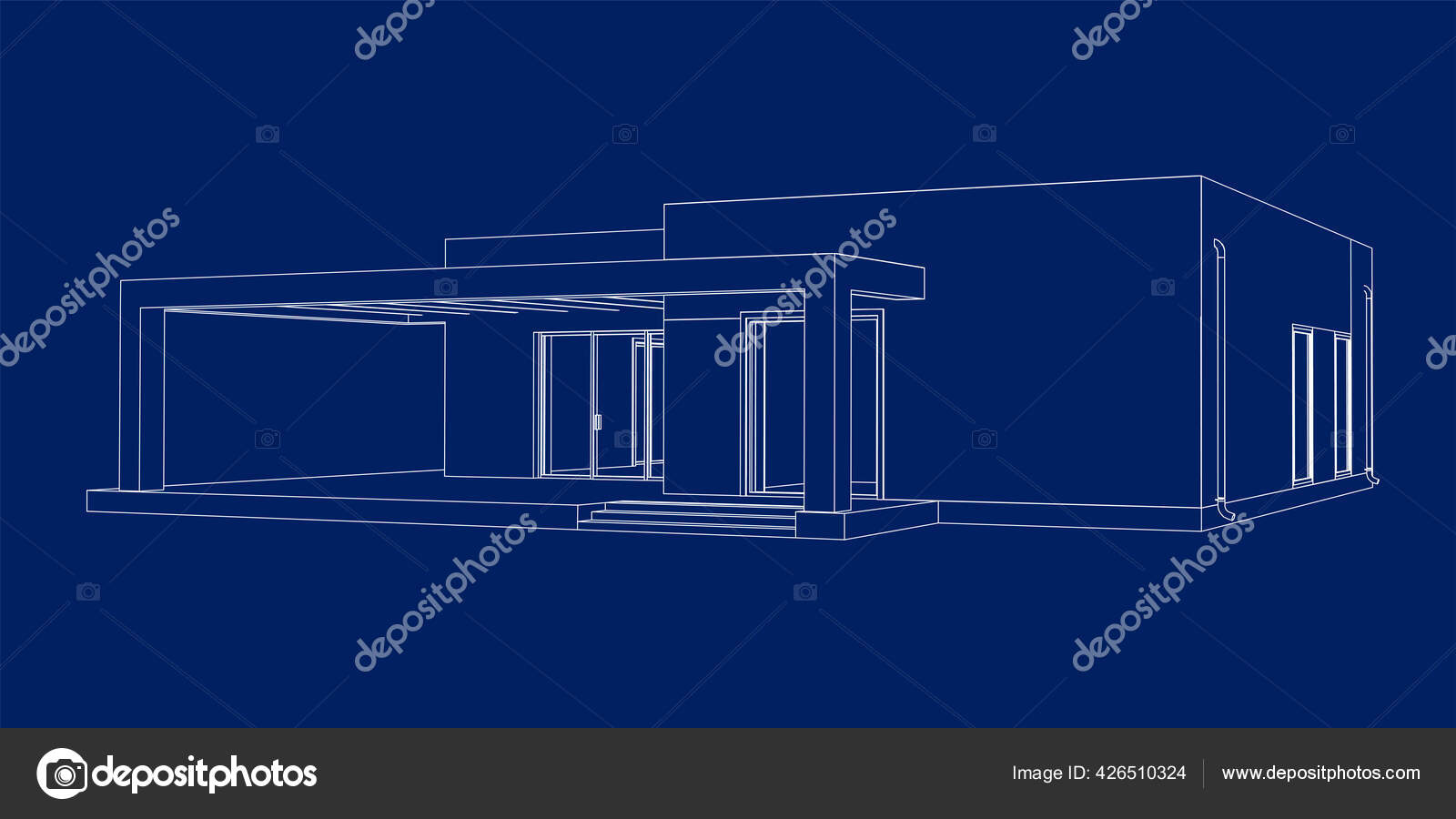 Suburban House Model Drawing Modern Building Cottage Project Blue ...