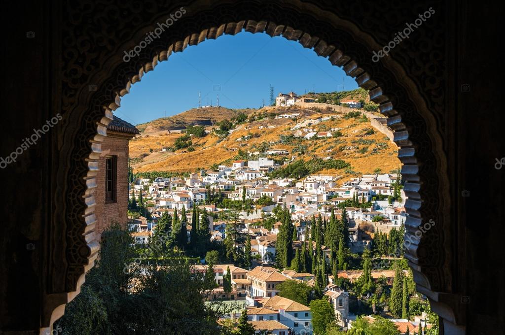 Sunny view of Granada from viewpoint of Alhambra, Andalusia province ...