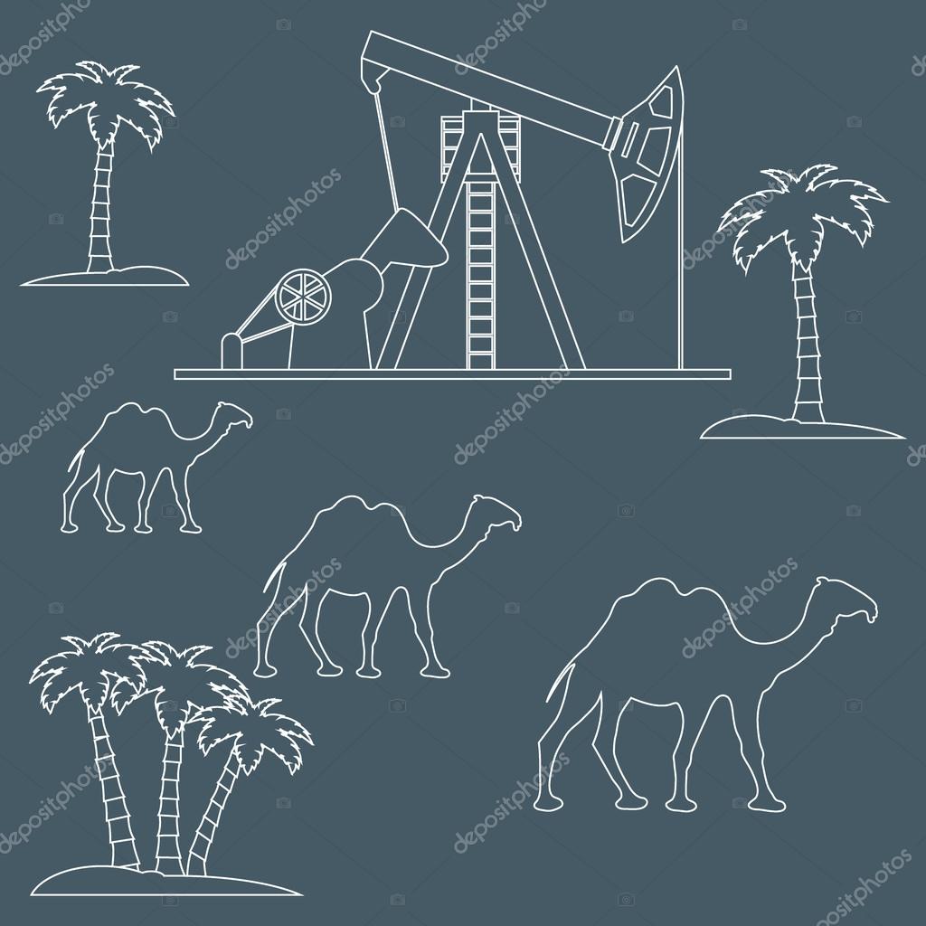 Stylized icon of the equipment for oil production on a color background ...
