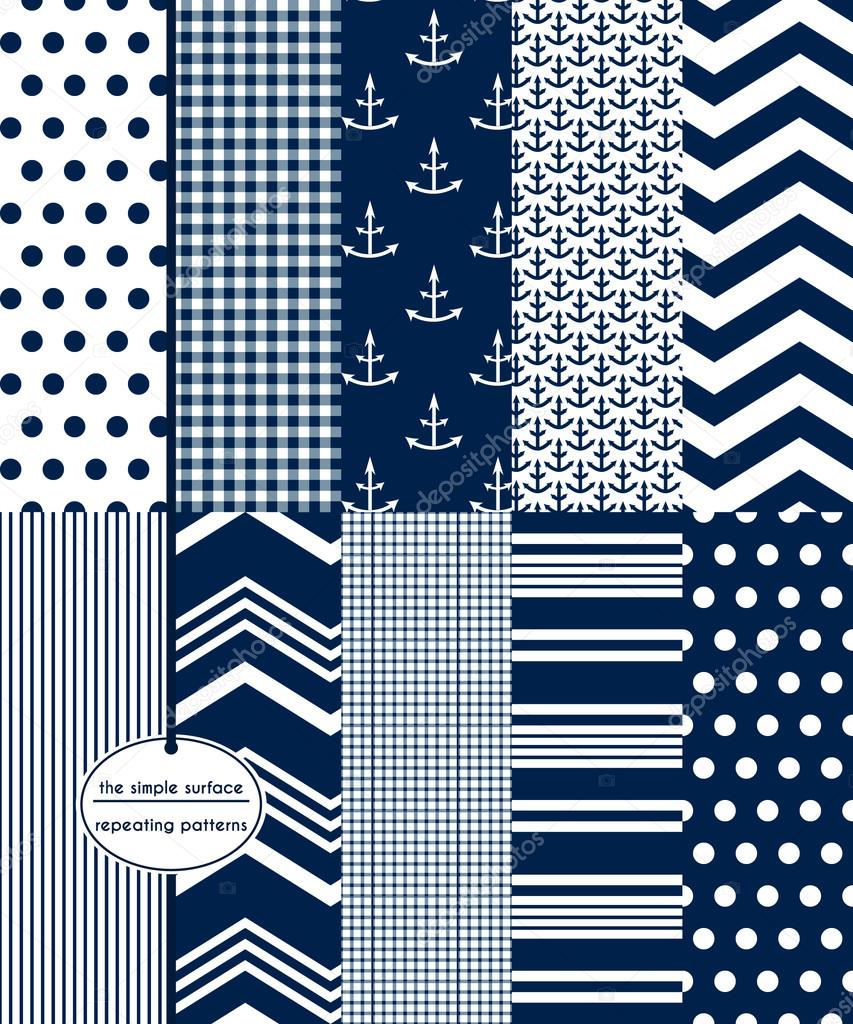 Nautical and anchor seamless patterns. Navy and white polka dot ...