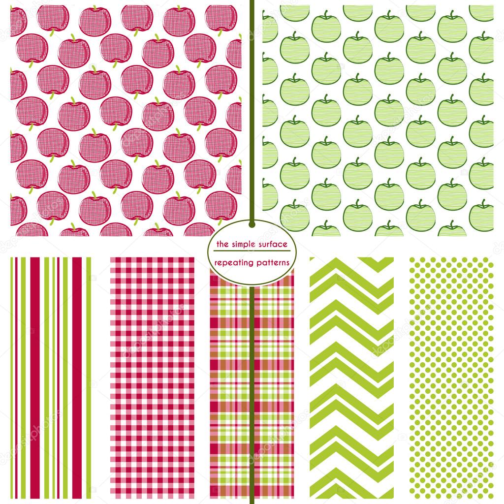 Apple seamless patterns with coordinating stripe, gingham, plaid ...