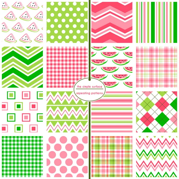 Watermelon seamless pattern with coordinating stripe, plaid and chevron ...