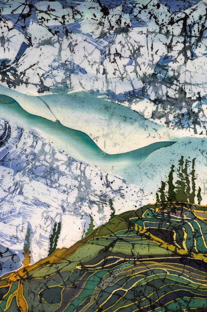 Rice terraces, landscape with mountains, fragment, hot batik Stock ...