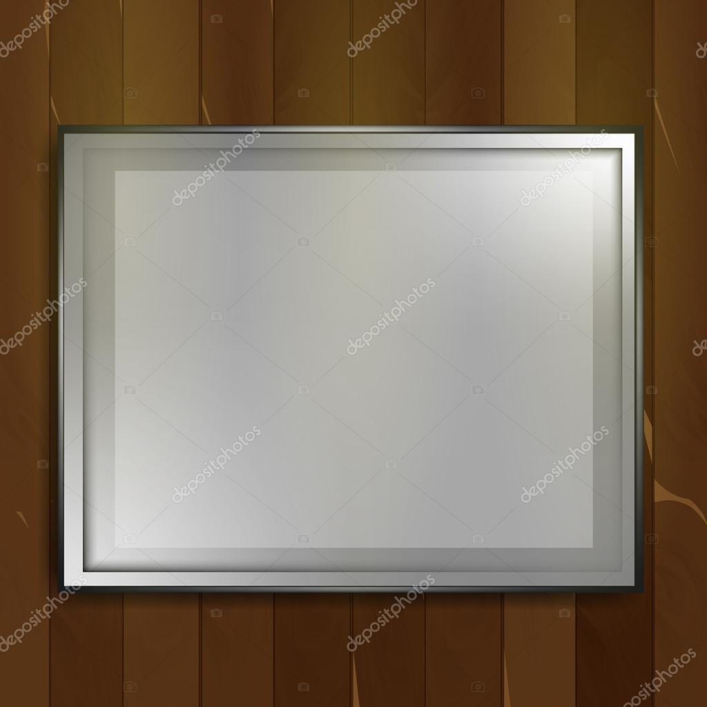 Blank Big Frame on wall, brown wood background Stock Vector by ...