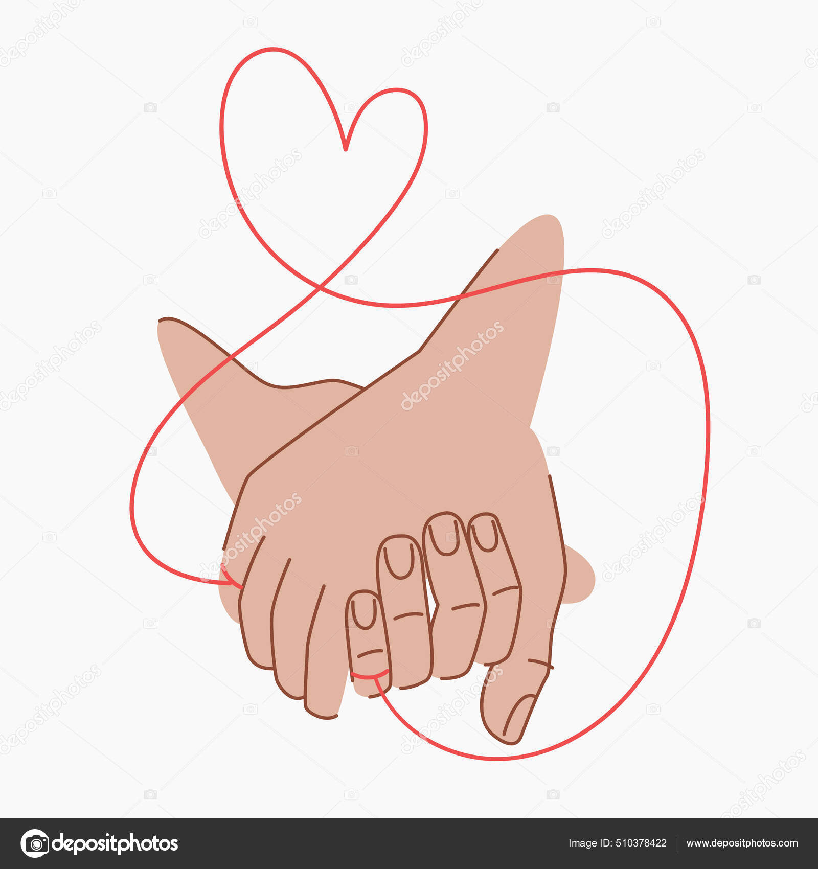 Red Thread Fate Connects Hands Lovers Couple Holding Hands Red Stock ...