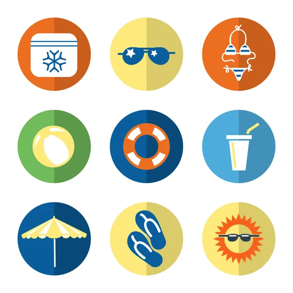 Summer icon set 2. Flat design trend. Retro color. Stock Vector Image ...