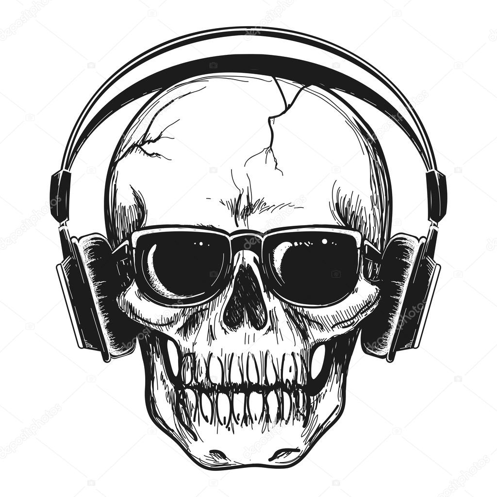 Human skull with headphones — Stock Vector © vectortatu #119139062 Human skull with headphones — Stock Vector © vectortatu #119139062
