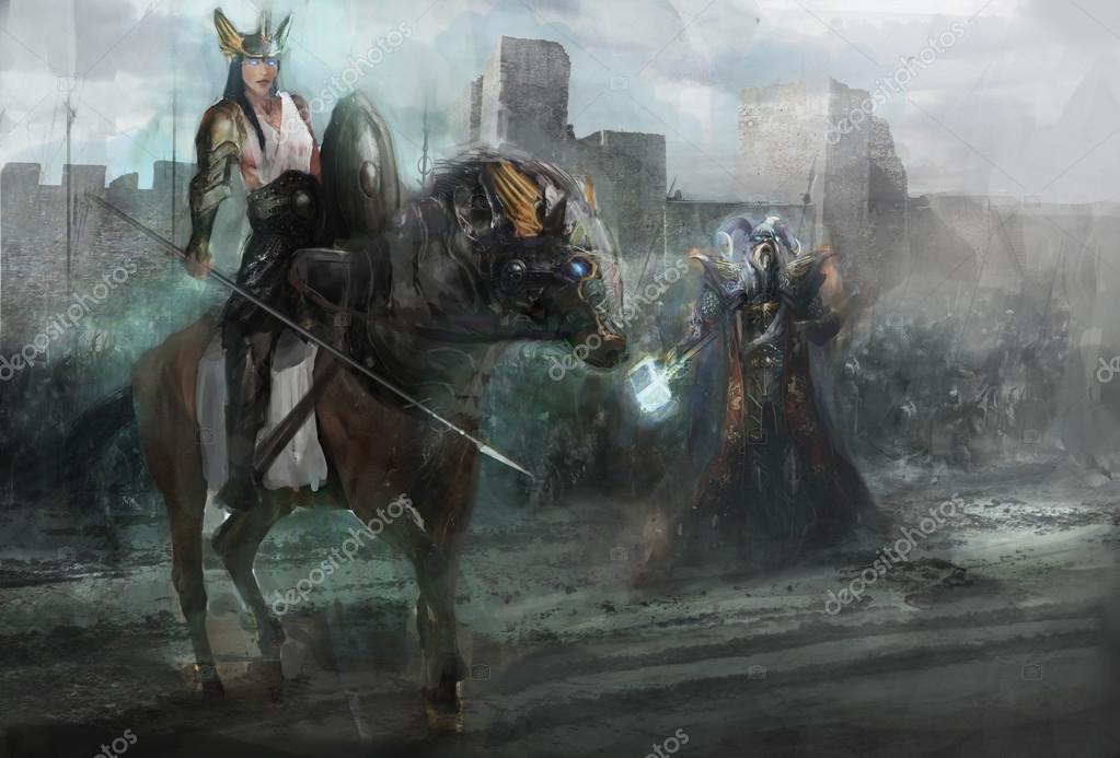 Valkyrie and Thor leading heroes of Valhalla — Stock Photo ...