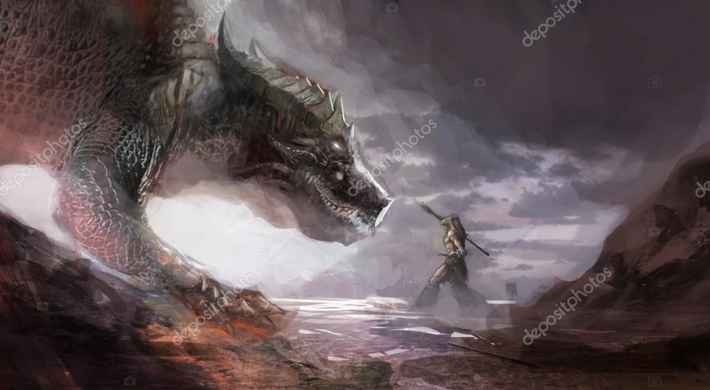 Dragon and hero fighting a battle ⬇ Stock Photo, Image by © vukkostic91 ...