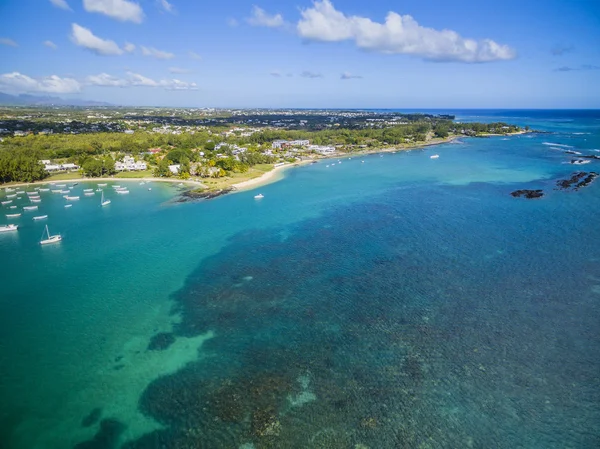 Mauritius beach aerial view of Merville Beach in Grand Baie, Pereybere ...