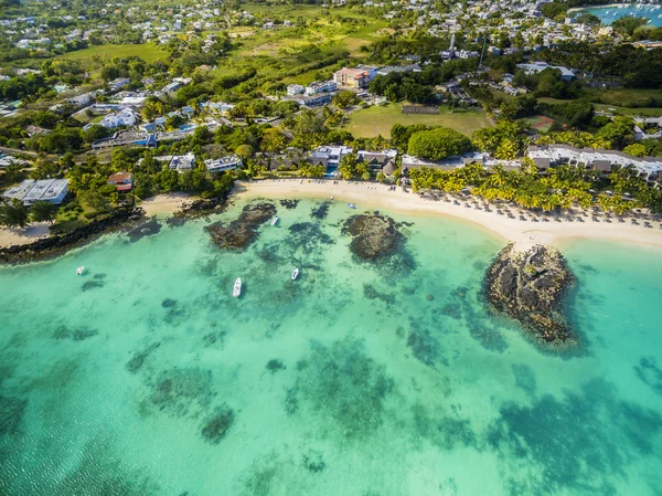 Mauritius beach aerial view of Merville Beach in Grand Baie, Pereybere ...