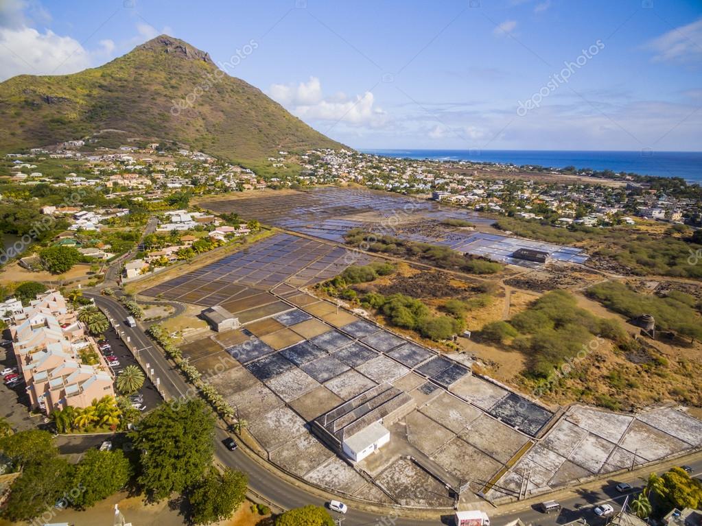 Top down aerial view of salt plains Black River Tamarin - Mauritius ...