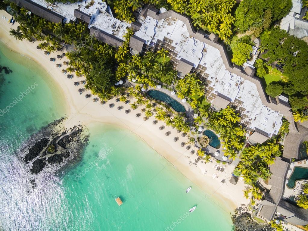 Mauritius beach aerial view of Merville Beach in Grand Baie, Pereybere ...