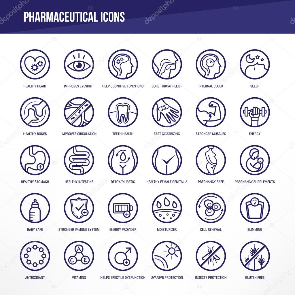 Pharmaceutical and medical icons set Stock Vector by ©elenabs 104388202
