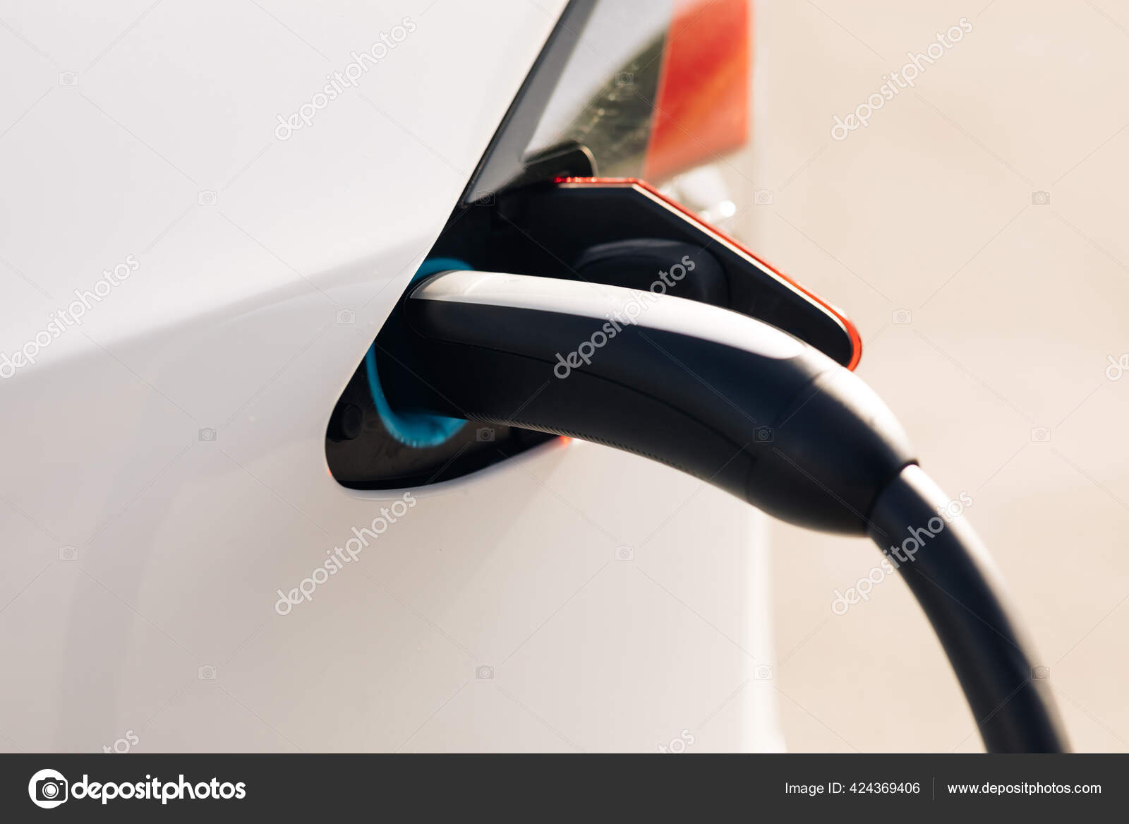 Electric vehicle charging port plugging in EV modern car. Color footage ...