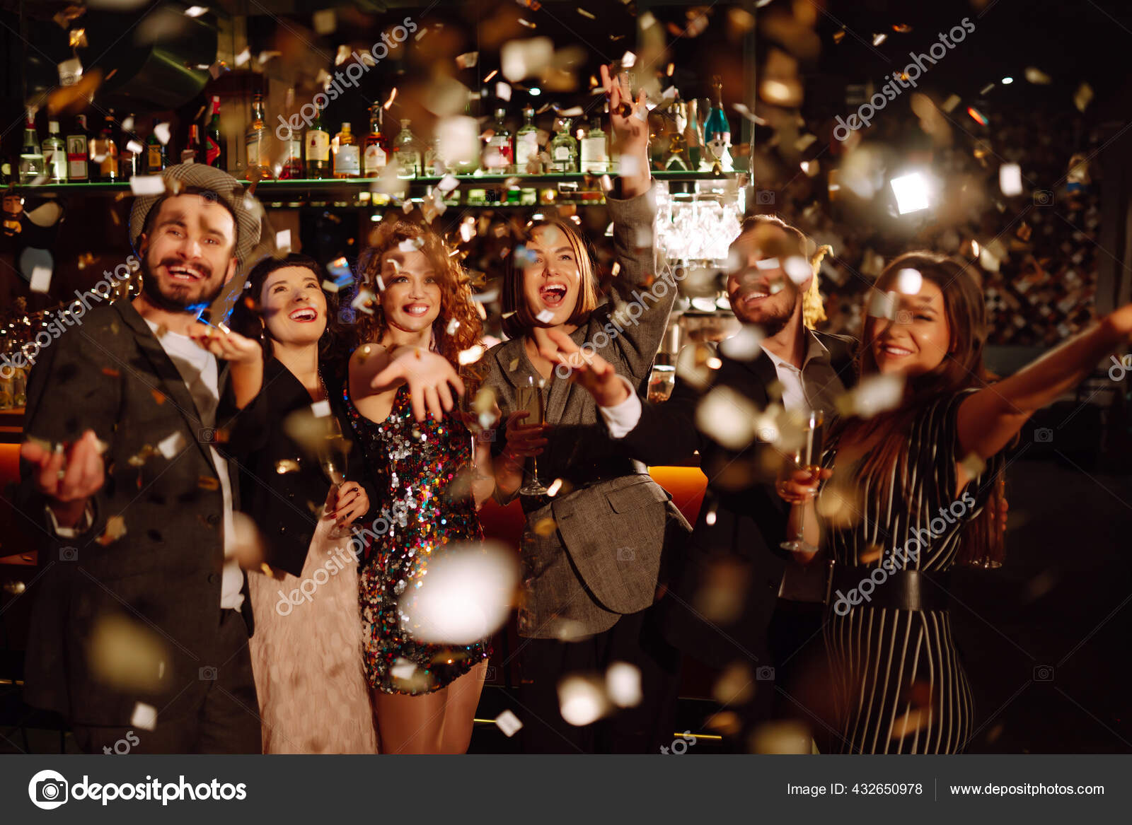 Confetti Party Have Fun Together Group Happy People Throwing Confetti ...