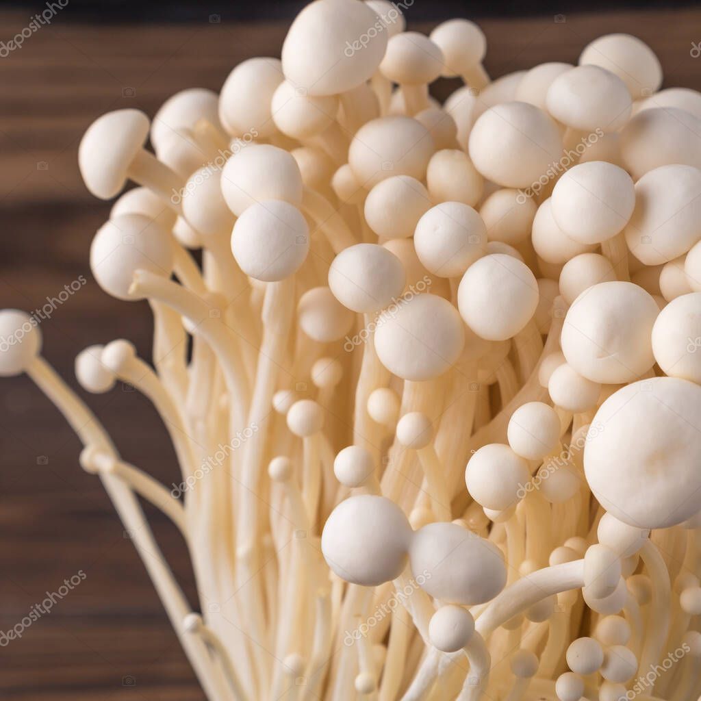 Hongos Enoki frescos con foco seleccionado.Enoki, también conocido como ...