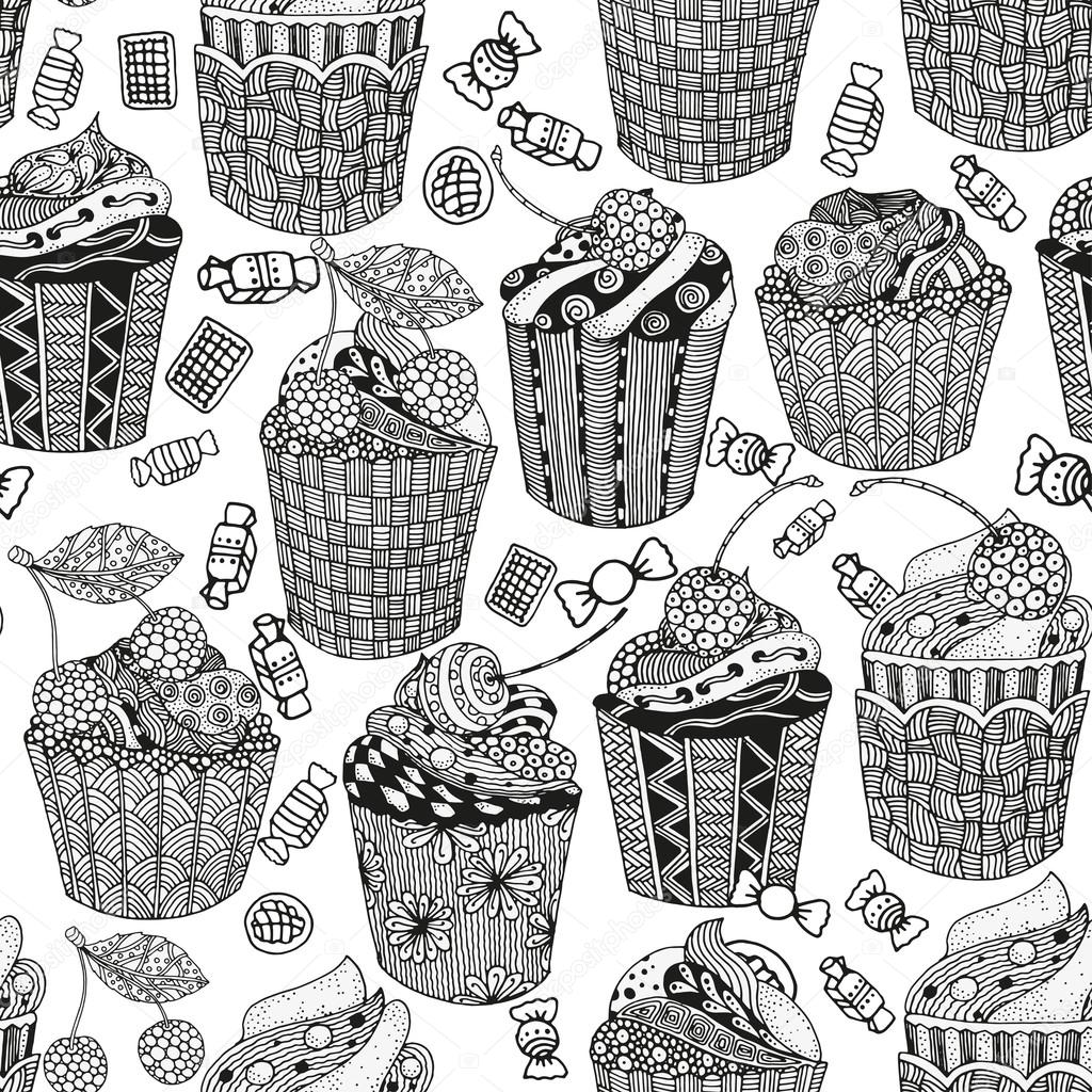 Pastelitos dulces con chocolate, bayas y crema. Dibujado artísticamente ...