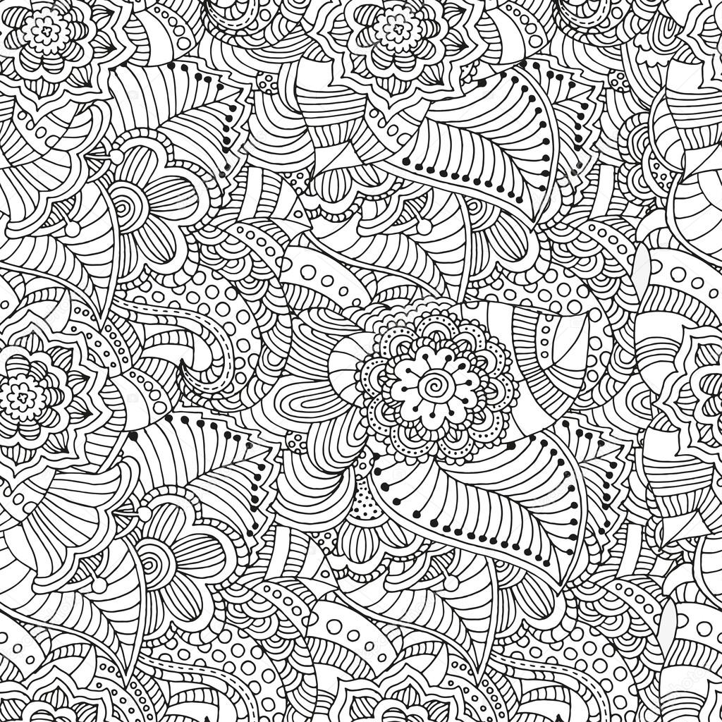 Pattern for coloring book. Ethnic, floral, retro, doodle, tribal design ...