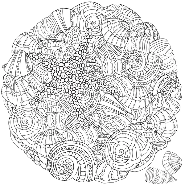 Sea shells collection in zentangle style - Stock Image - Everypixel