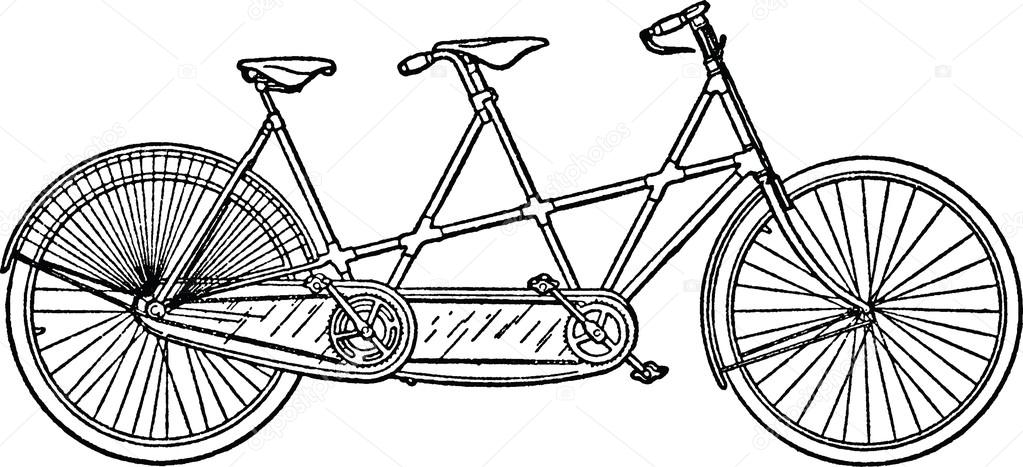 Vintage Tandem Bicycle Drawing