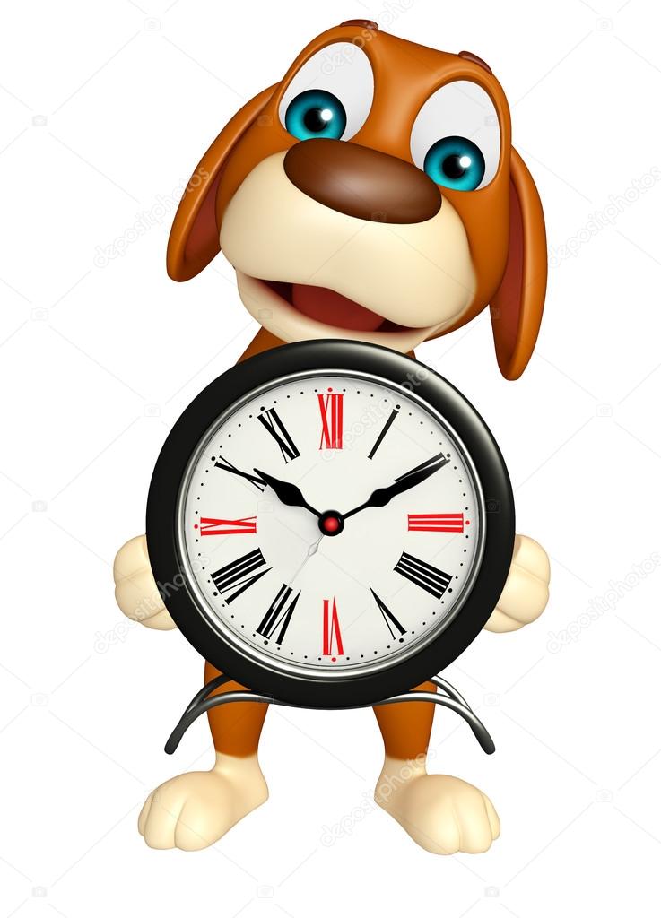 Cute Dog cartoon character with clock Stock Illustration by ...