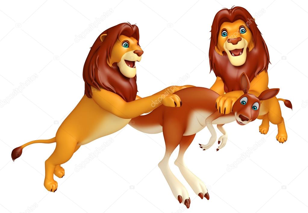 Lion hunting Kangaroo Stock Illustration by ©visible3dscience #102538062