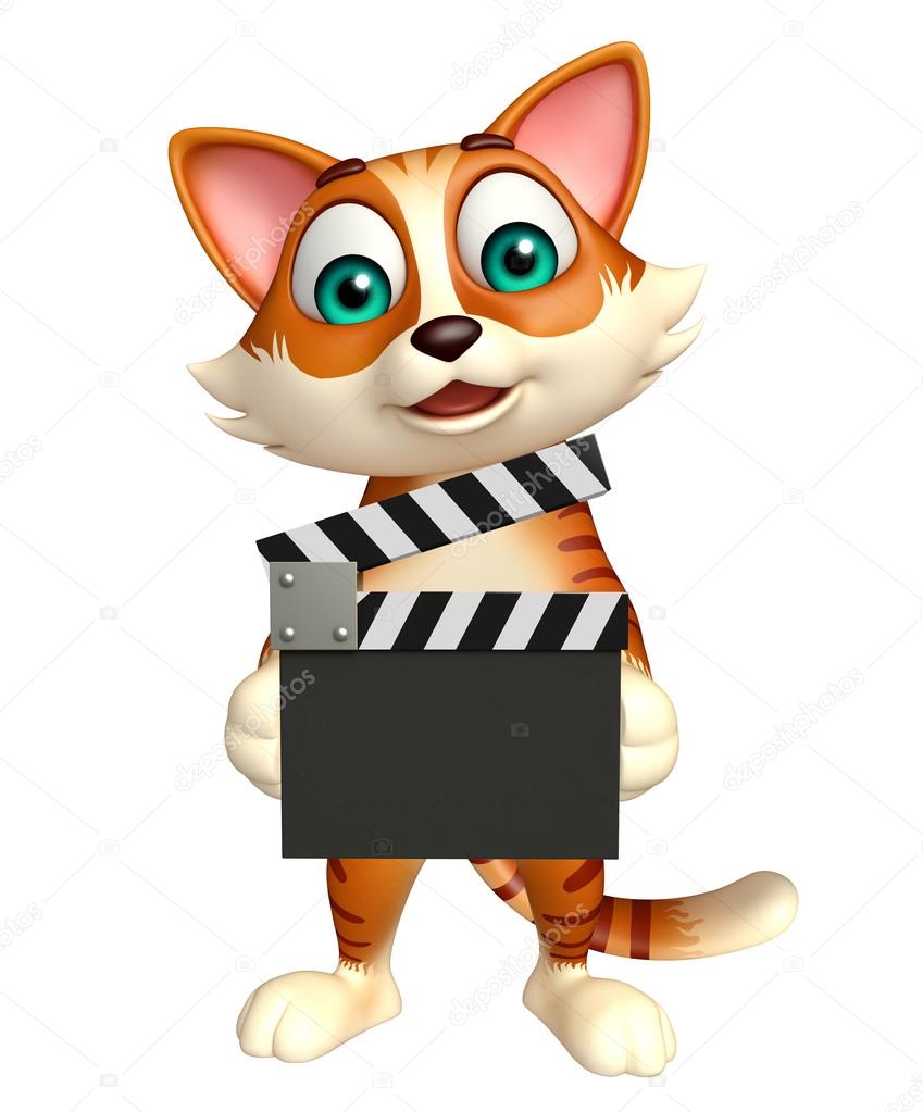Cute cat cartoon character with clapper board Stock Illustration by ...