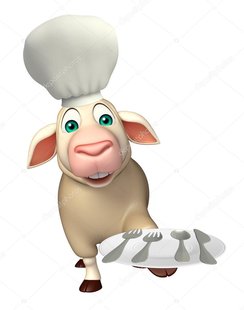 Sheep cartoon character with chef hat and dinner plate Stock Photo by ...