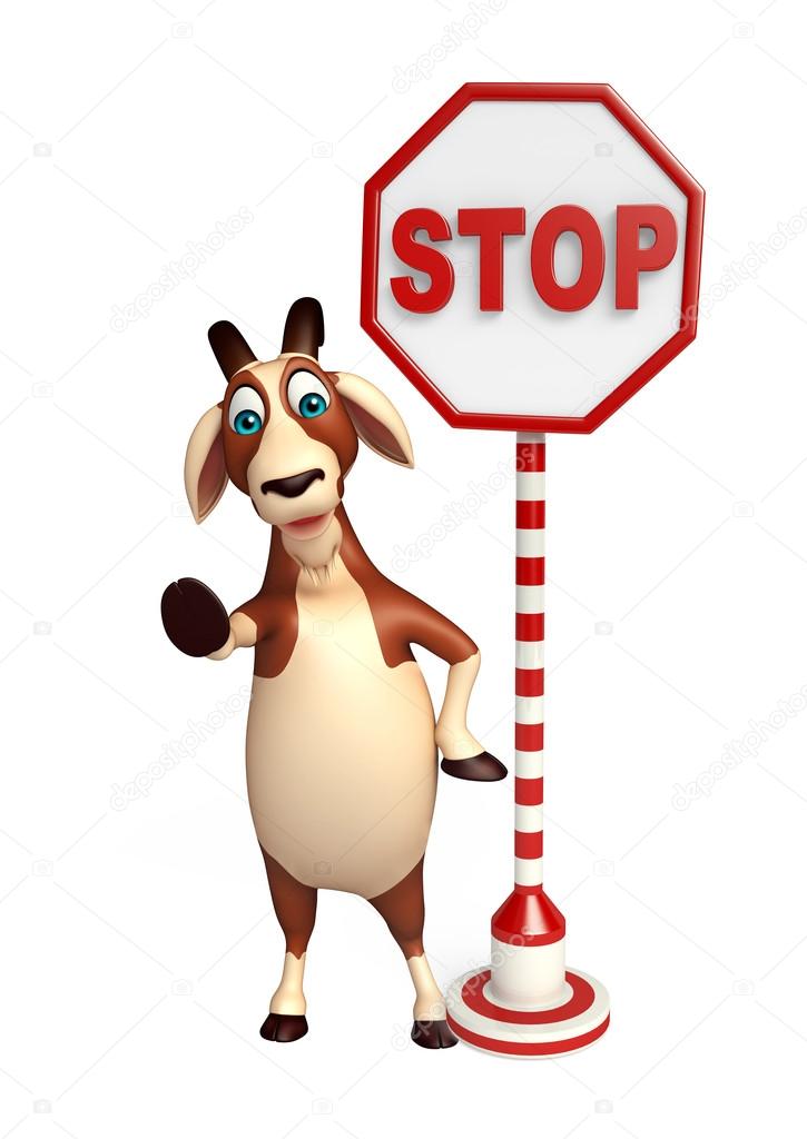 Cute Goat cartoon character with stop sign Stock Illustration by ...