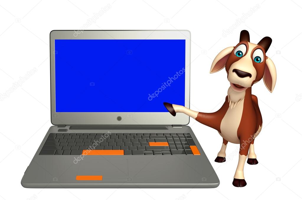 Cute Goat cartoon character with laptop Stock Illustration by ...