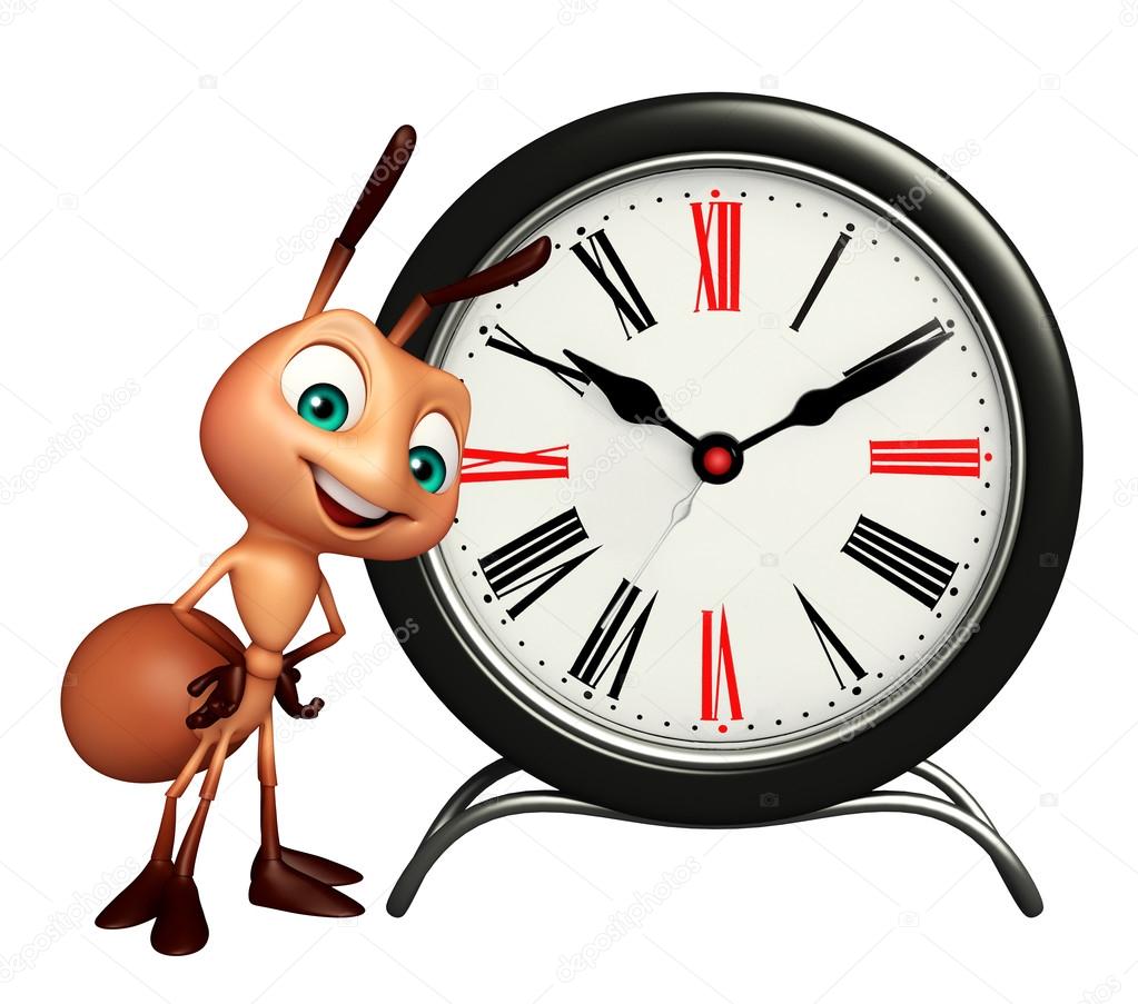 Ant cartoon character with clock Stock Illustration by ...