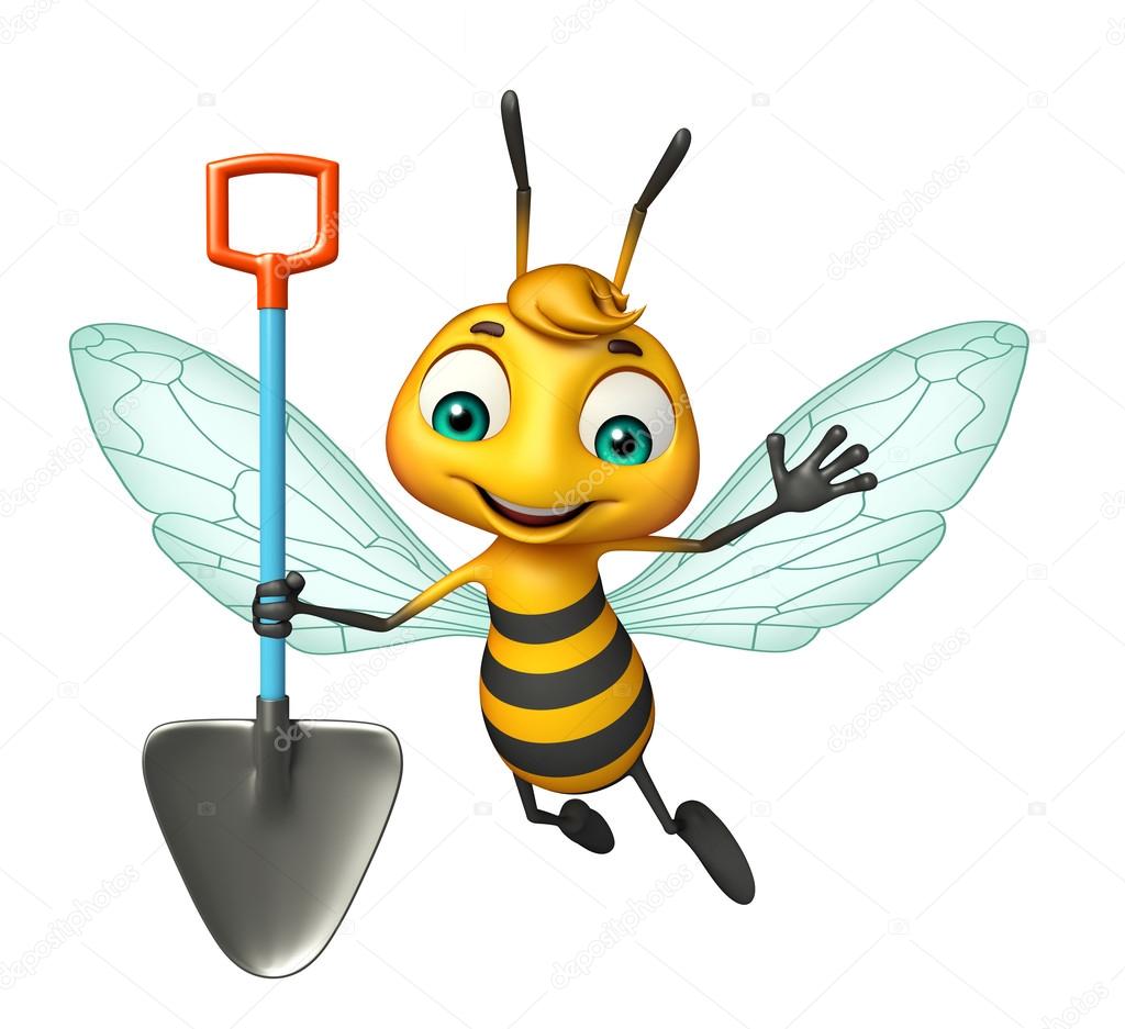 Fun Bee cartoon character with digging shovel Stock Illustration by ...