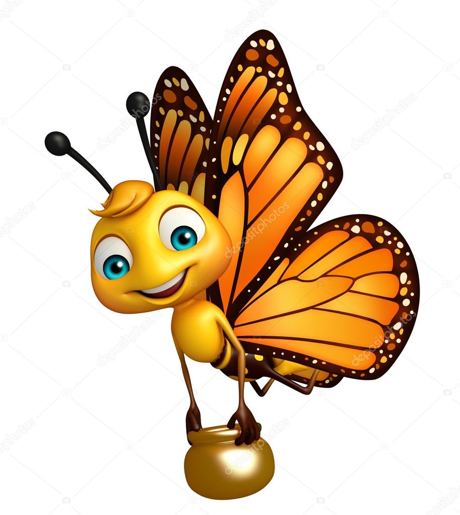 lindo mariposa personaje de dibujos animados con miel olla 2022