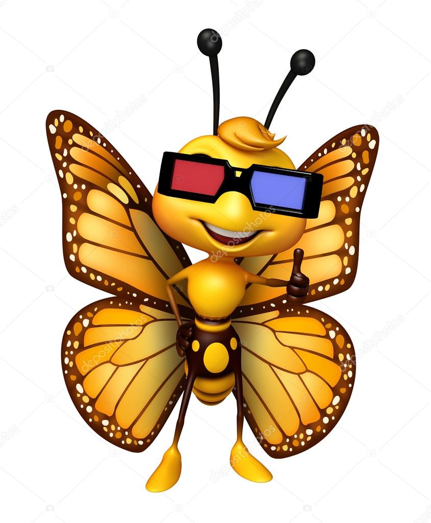 Fun Butterfly cartoon character with 3D gogal — Stock Photo ...