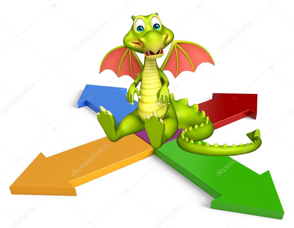 Fun Dragon cartoon character with arrow sign Stock Illustration by ...