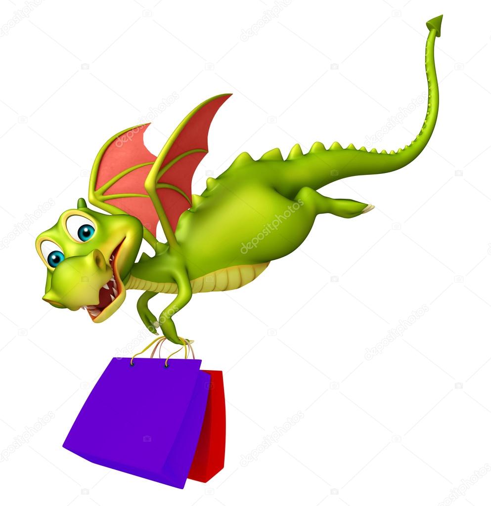 Cute Dragon cartoon character with shopping bag Stock Illustration by ...