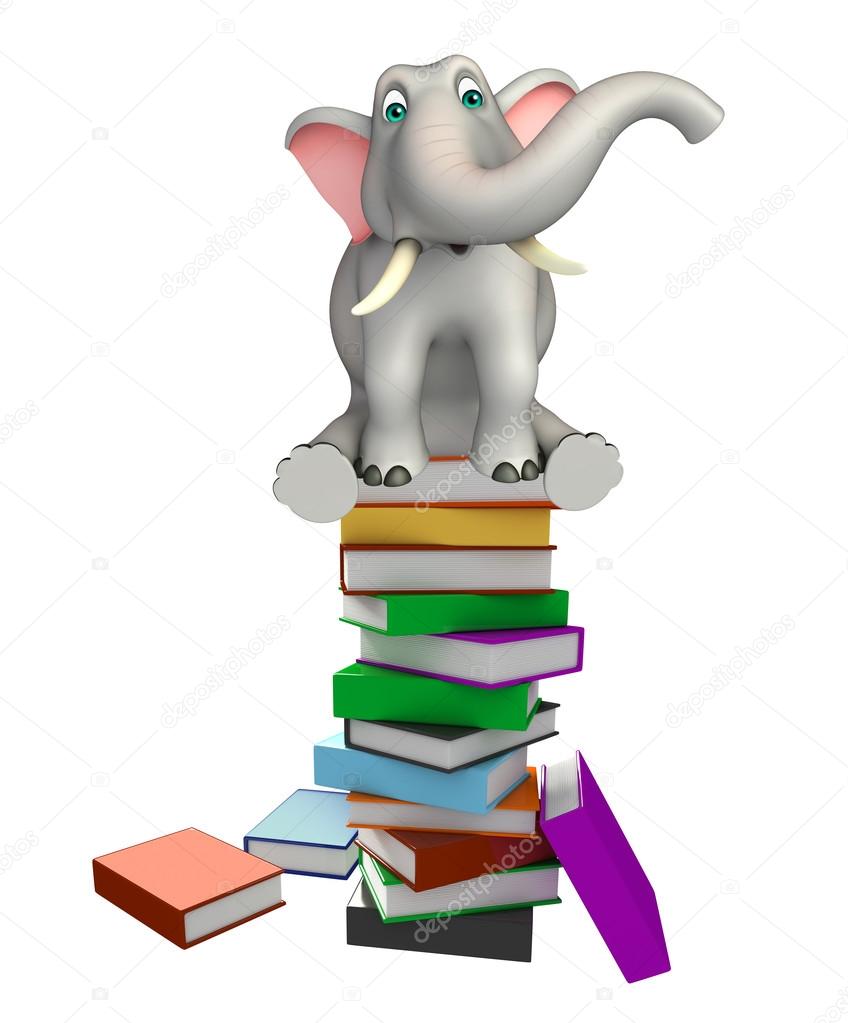 Cute Elephant cartoon character with book stack Stock Illustration by ...